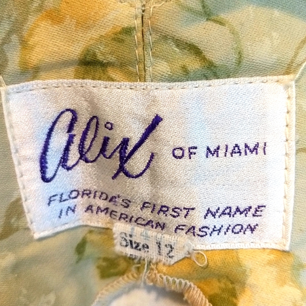 1950s Alix Of Miami Green Floral Party Dress With Bui… - Gem